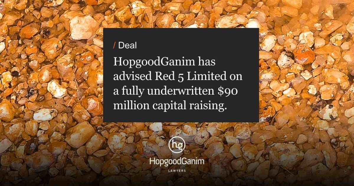 HopgoodGanim Lawyers advises Red 5 Limited on… | HopgoodGanim Lawyers
